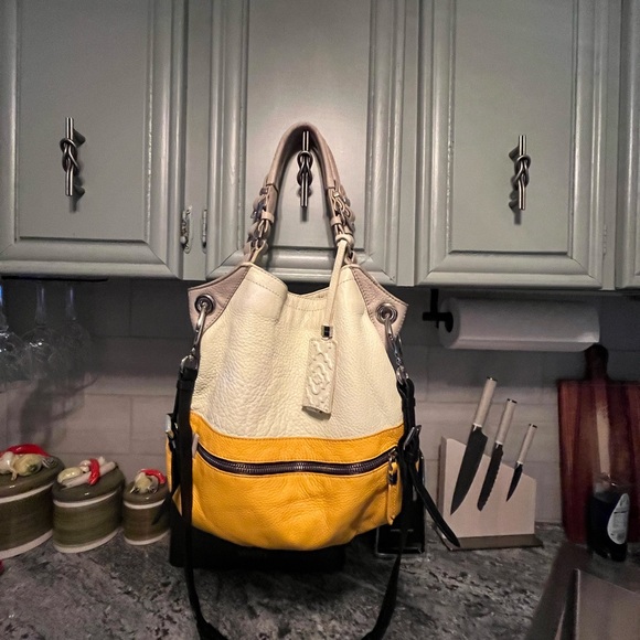 orYANY | Bags | Oryany Ellie Leather Pebble Yellowcreamtaupe Slouch ...
